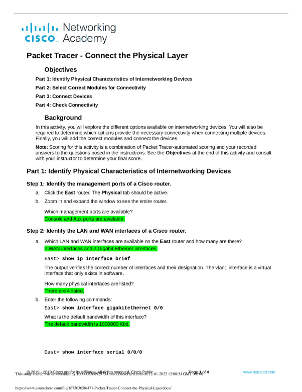 Networking Academy: Packet Tracer - Connect the Physical Layer