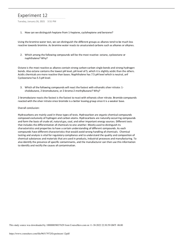 Experiment 12 University Of the City of Manila (Pamantasan ng Lungsod ng Maynila) PSYCHOLOGY 101