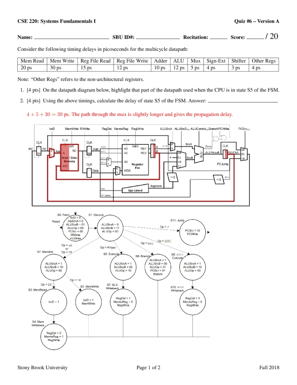 CSE_220_Fall_2018_Quiz_6Al Stony Brook University CSE 220