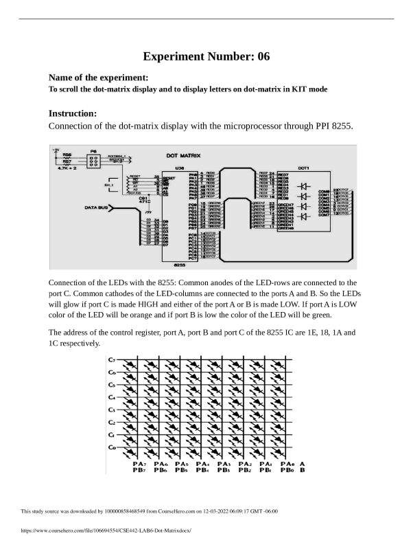 CSE442_LAB6_Dot_Matrix. East West University, Dhaka CSE 442