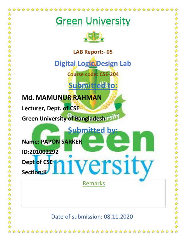 Lab report 5-201002292 Green University of Bangladesh CSE 204