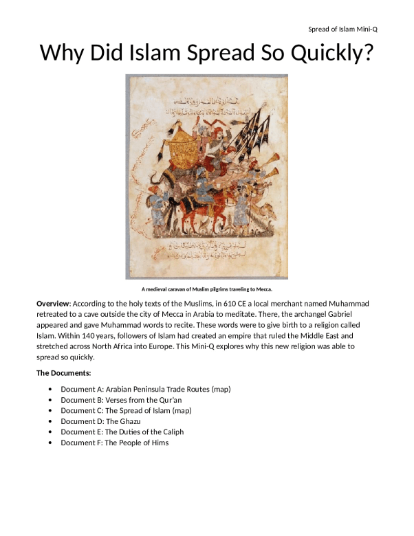 Islam DBQ. Lake Weir High School SOCIAL STUDIES E.Q. 101,2