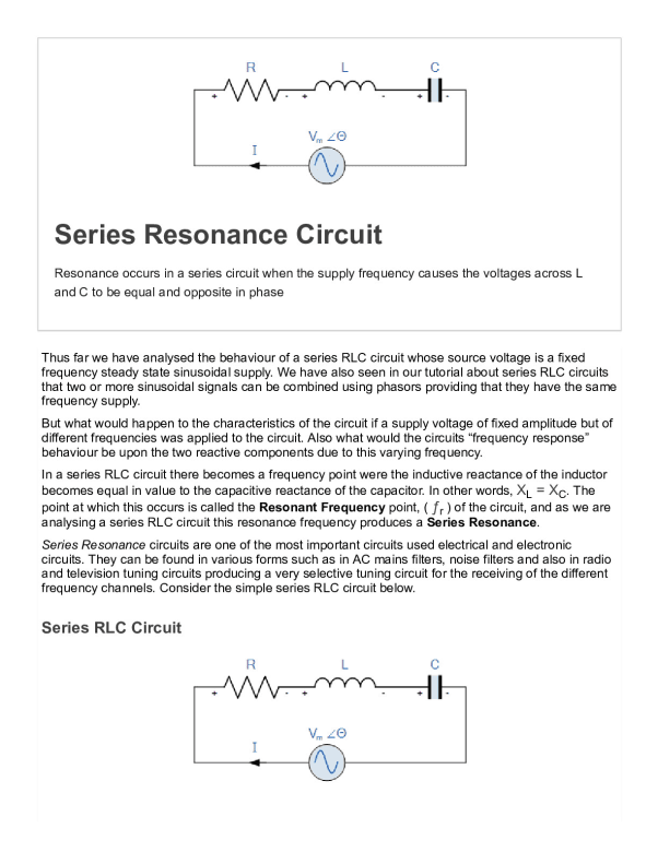 Series Resonance in a Series RLC Resonant Circuit Kyambogo University ...