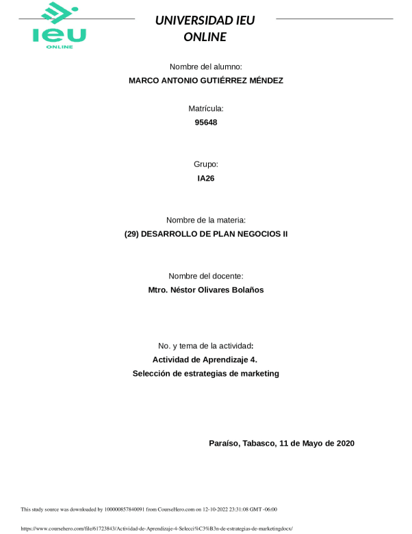 Actividad de Aprendizaje 4. Selección de estrategias de marketing UNAM ...
