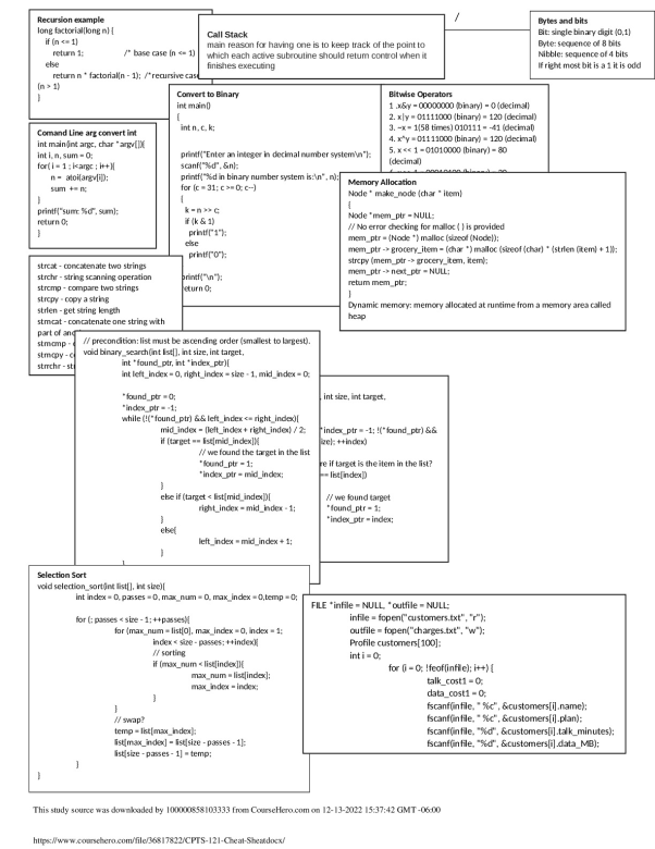 CPTS 121 Cheat Sheat. Washington State University CPT_S 121