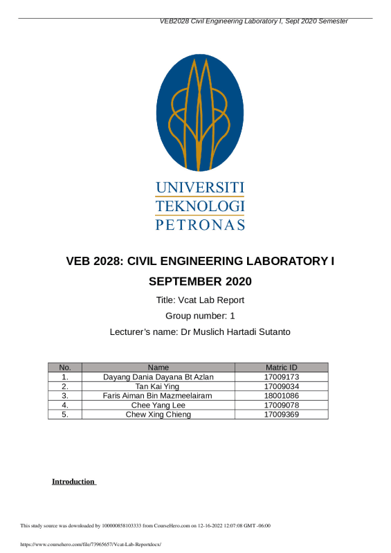 Vcat Lab Report Petronas Technology University CDB 3082