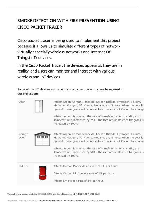 SMOKE DETECTION WITH FIRE PREVENTION USING CISCO PACKET TRACER