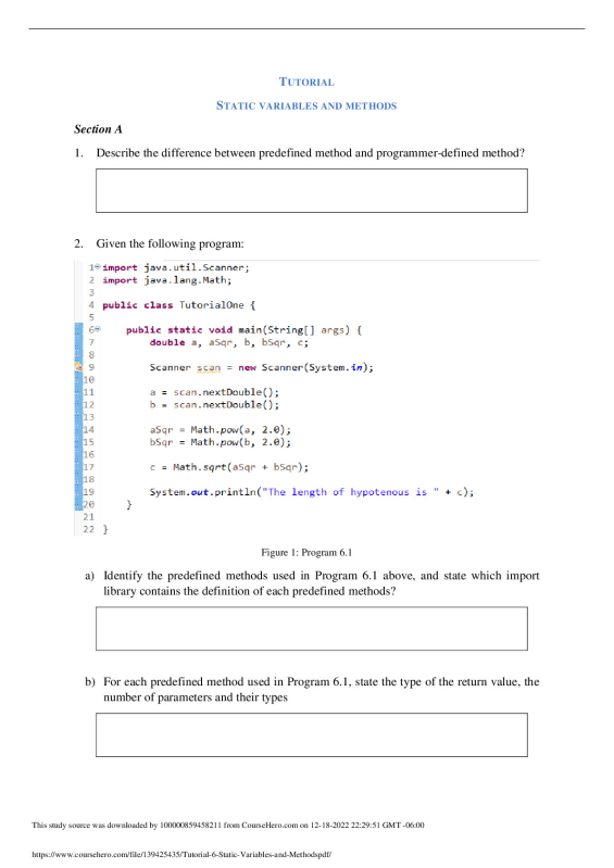 Tutorial 6 - Static Variables and Methods The National University of ...