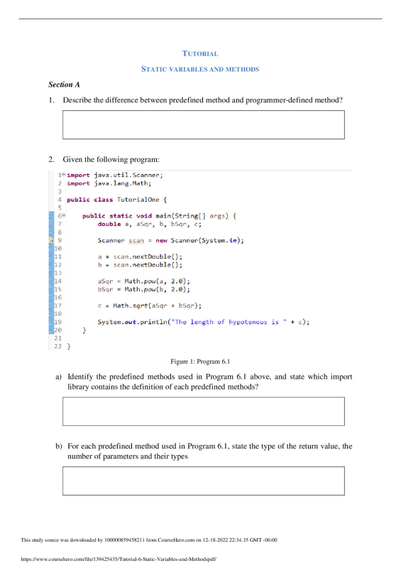 Tutorial 6 - Static Variables and Methods The National University of Malaysia COMPUTER S TTTK1413