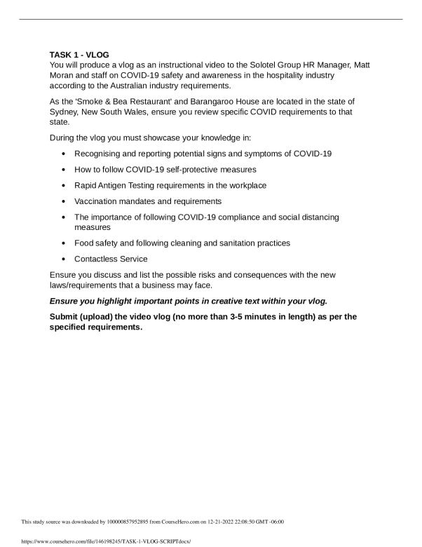 TASK 1 - VLOG (SCRIPT) STI College (multiple campuses) TOURISM 202