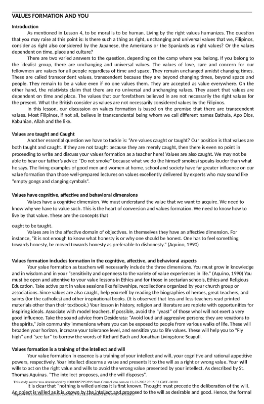 VALUES FORMATION AND YOU St. Paul University Philippines DEPED 1003