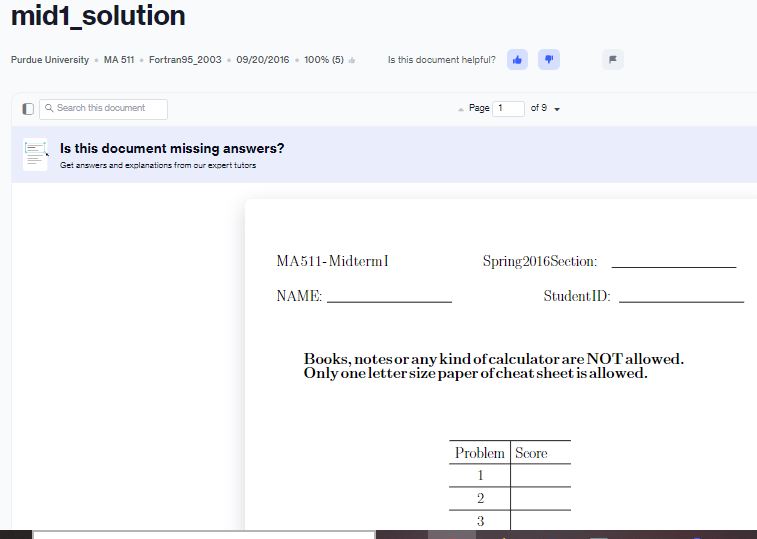 Purdue University MA 511 MA 511 – Midterm I MA 511 – Midterm I Spring ...