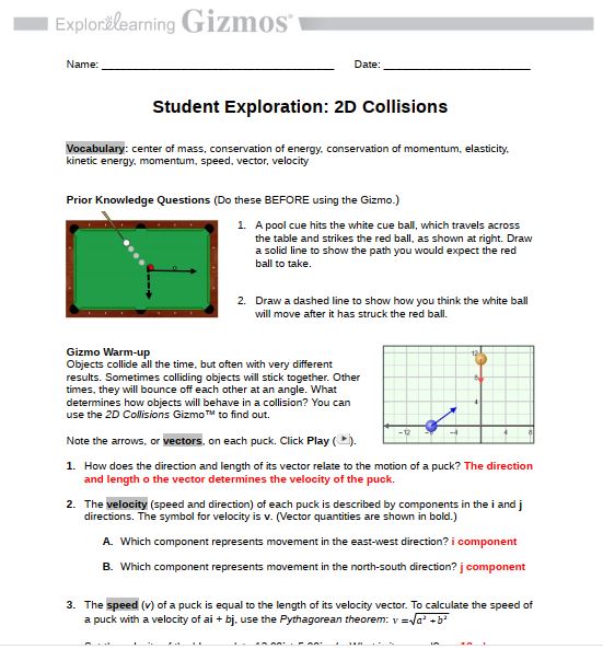 Student Exploration: 2D Collisions