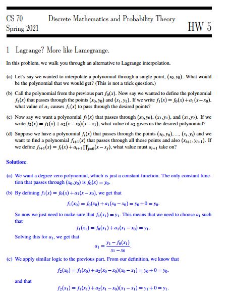 CS 70 Discrete Mathematics and Probability Theory Spring 2021 HW 5
