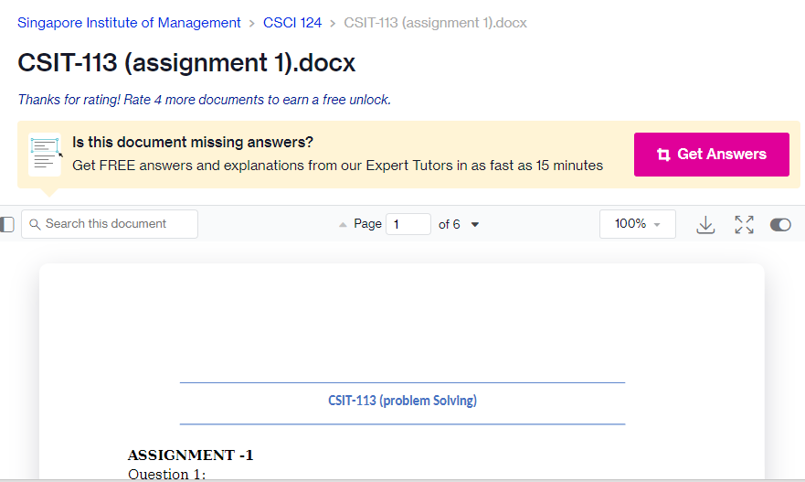 CSIT-113 (assignment 1) problem Solving)