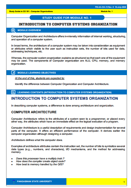 PANGASINAN STATE UNIVERSITY Study Guide in CO 101 - Computer ...