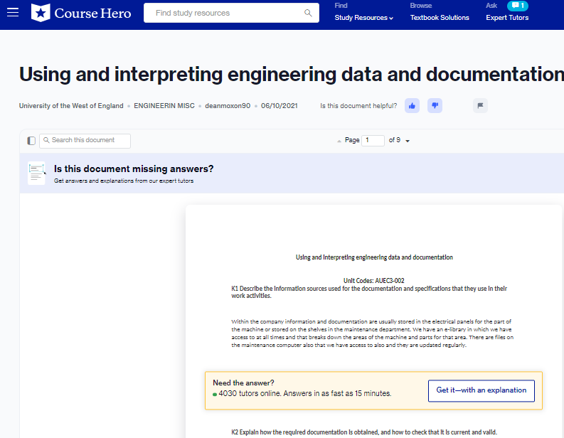 Using and interpreting engineering data and documentation