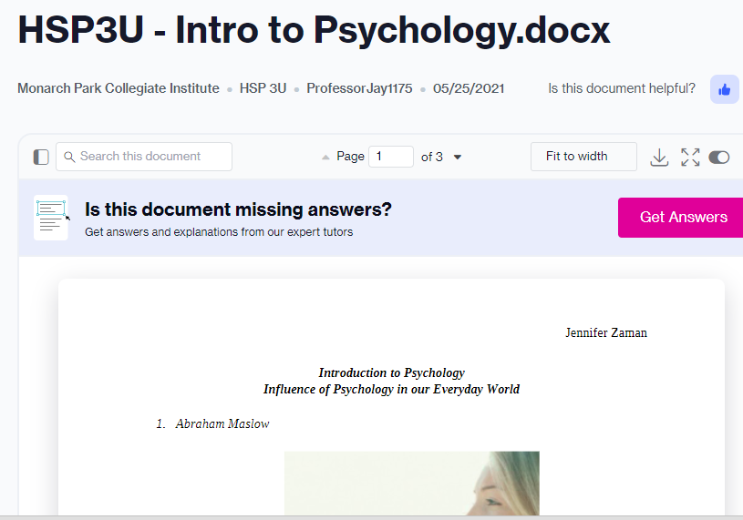 HSP3U - Intro to Psychology