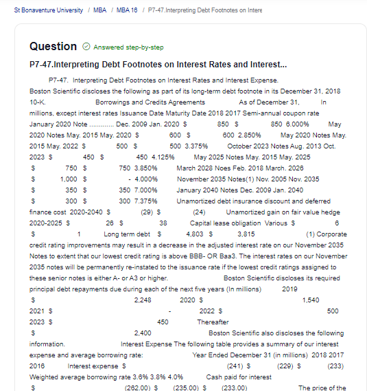 P7-47. Interpreting Debt Footnotes on Interest Rates and Interest Expense.