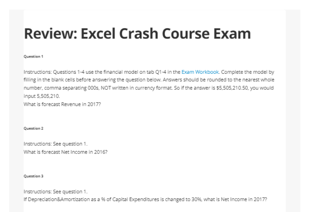 Excel Crash Course Exam from Wall Street Prep - Wall Street Prep