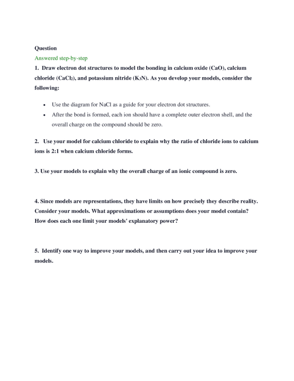 CHEMISTRY CHEMISTRY 20: 1. Draw electron dot structures to model the ...