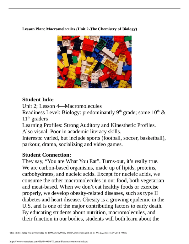 Lesson Plan macromolecules Catanduanes State University-Virac BIO MISC