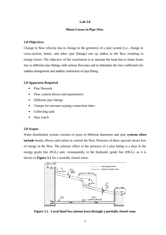 Lab 03 Minor Losses in Pipe Flow Universiti Teknologi Mara CMT 565