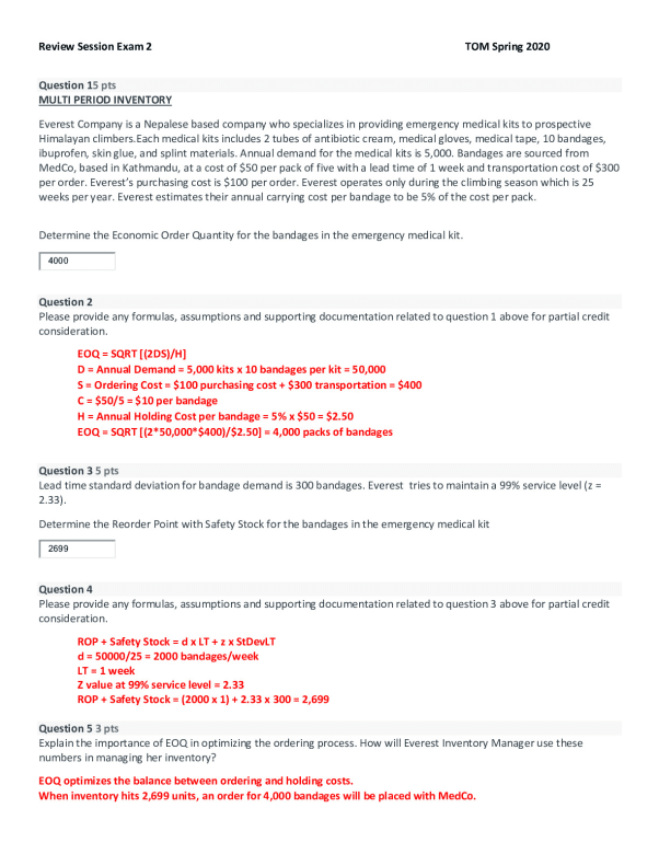 Babson College SME 2002 TOM SAMPLE Exam 2 Summer 2020 Answer Key