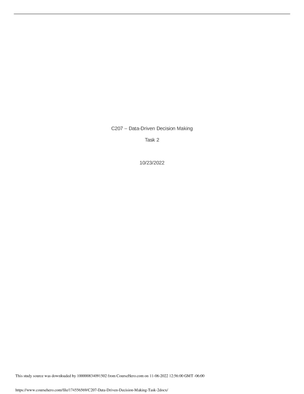 C207 Data Driven Decision Making Task 2 Western Governors University ...