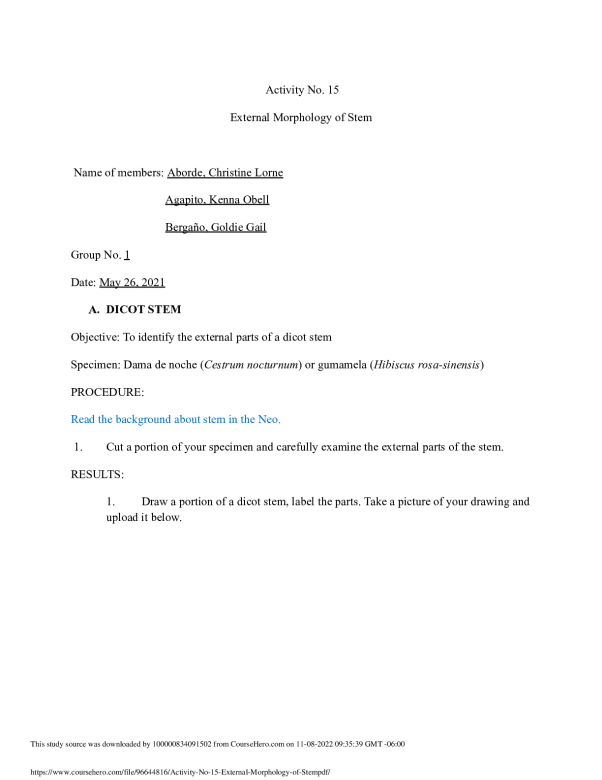 Activity No. 15 External Morphology of Stem University of San Agustin ...