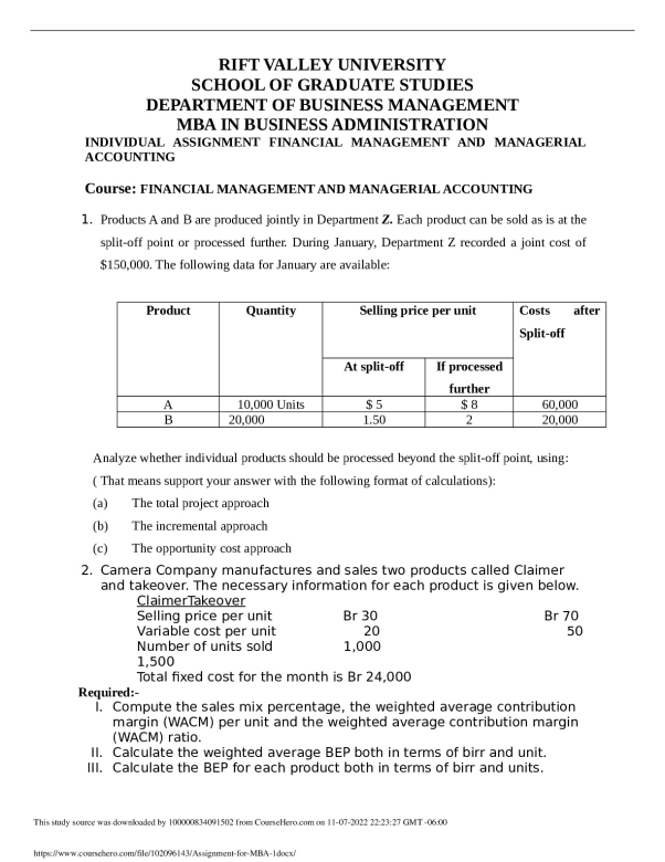 Assignment for MBA (1) Sargodha Medical College, Sargodha BUSINESS HUM121