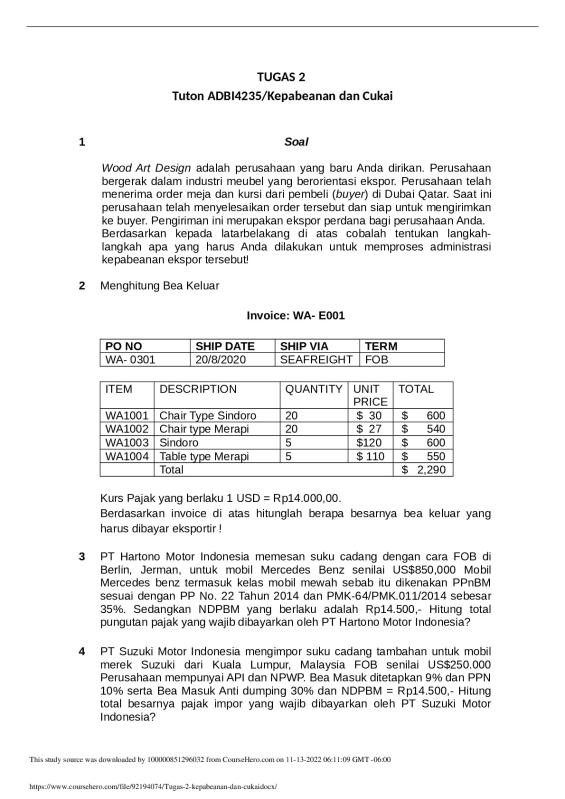 Tugas 2 kepabeanan dan cukai Universitas Terbuka ADBI 4235