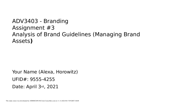 ADV3403 Branding Assign #3 Analysis of Brand Guidelines PPT Template University of Florida ADV 3403