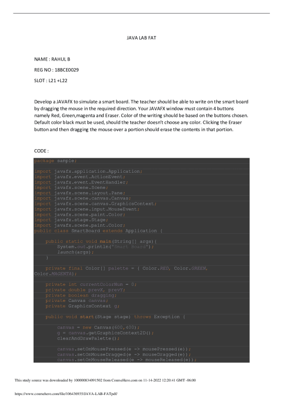 JAVA LAB FAT Vellore Institute of Technology CSE CSE1007