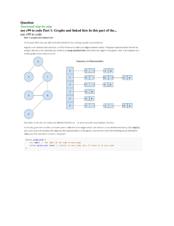 use c99 to code Part 1: Graphs and linked lists In this part of the...