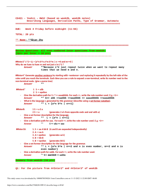California State University, San Marcos CS 421 Theory of computing - Yoshii – HW1C (based on ...