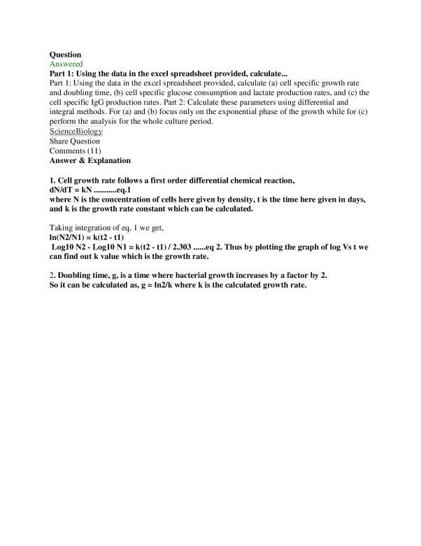 Part 1: Using the data in the excel spreadsheet provided, calculate...