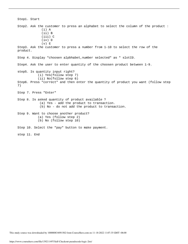 Self Checkout_pseudocode_logic 2 Seneca College APS 145