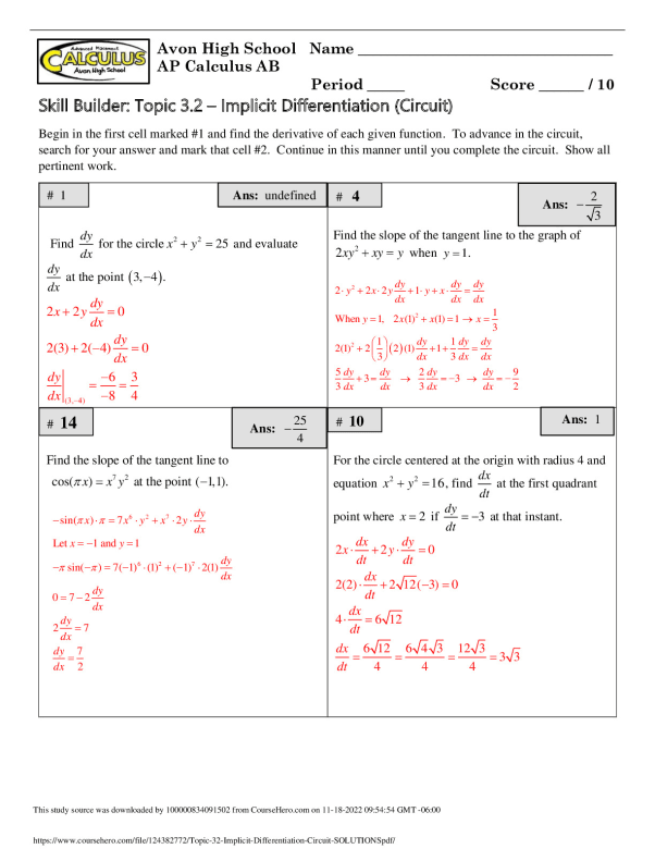 Topic 3.2 - Implicit Differentiation (Circuit) - SOLUTIONS University of Virginia MATH 1310