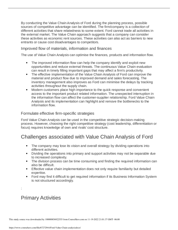 Ford Value Chain analysis Xavier Institute Of Management & Enterpreneurship
