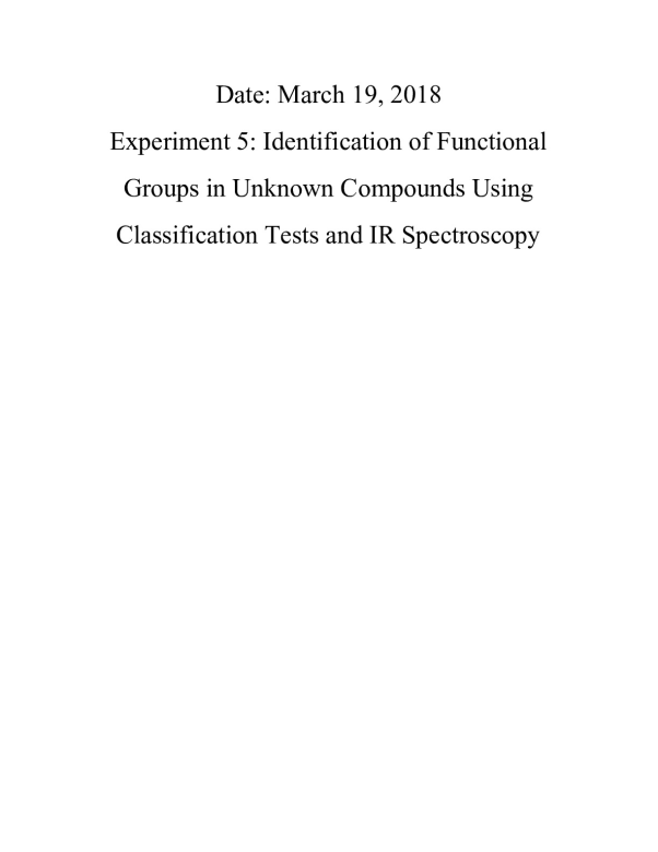 Experiment 5_ Identification of Functional Groups in Unknown Compounds Using Classification ...