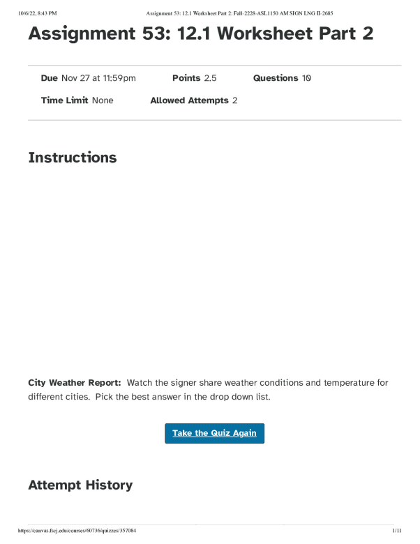 Florida State College at Jacksonville ASL 1150 American Sign Language 2 ...