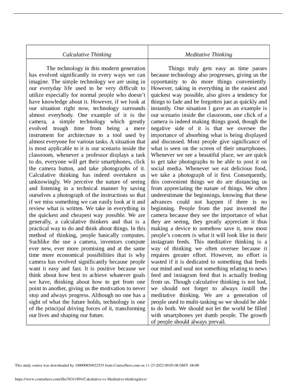 Calculative vs Meditative thinking University of the Philippines Manila ...