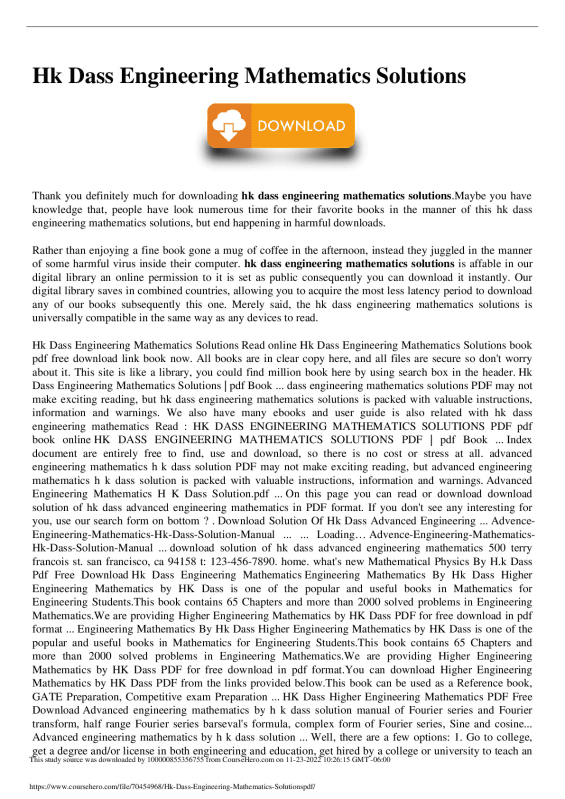 Hk Dass Engineering Mathematics SolutionsUniversity of Karachi MATH 616