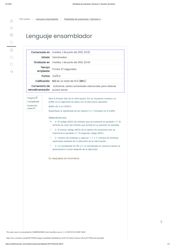 Lenguaje ensamblador_Modalidad de exámenes _ Semana 4_ Revisión del intento Universidad UTEL LE 123