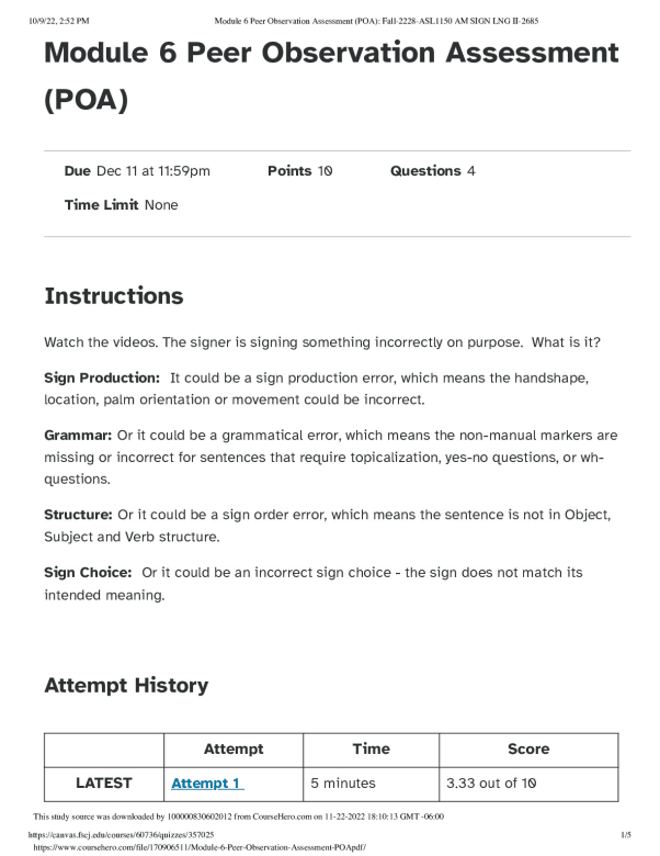 Florida State College at Jacksonville ASL 1150 American Sign Language 2 ...