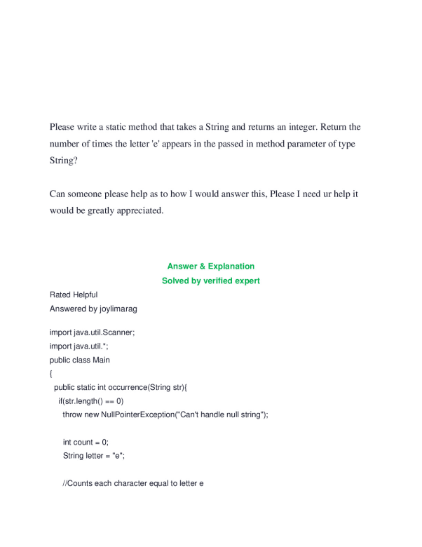 Java Programming Please Write A Static Method That Takes A String And Returns An Integer Return 