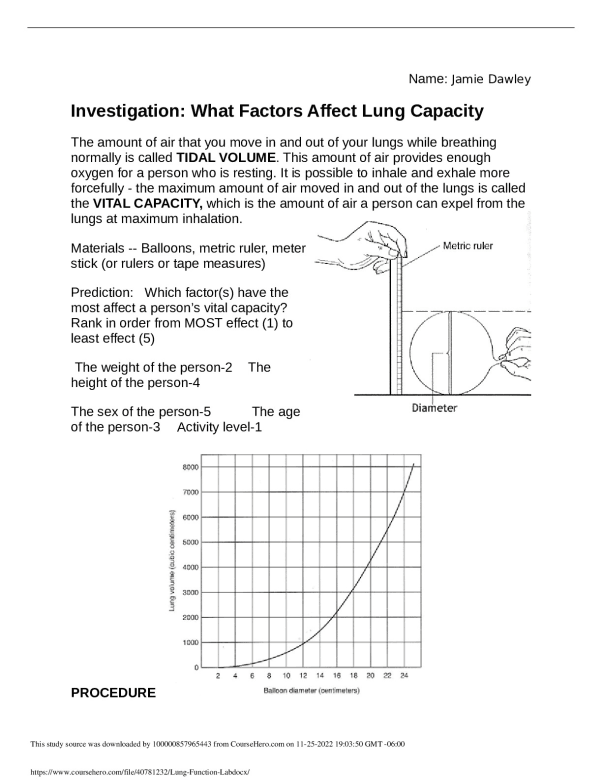 BIO 165 Investigation: What Factors Affect Lung Capacity Lab report