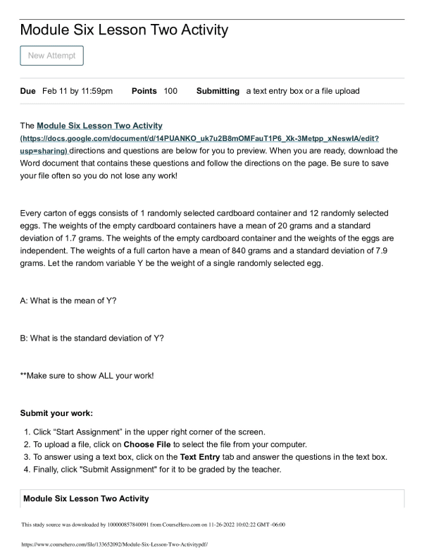 Module Six Lesson Two Activity Panther Creek High STAT 0144