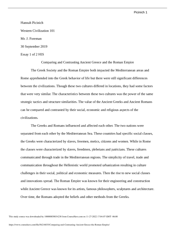 Comparing and Contrasting Ancient Greece & the Roman Empire Wando High ...